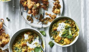Vegan Dhal with Cauliflower and Spinach Pakora Recipe