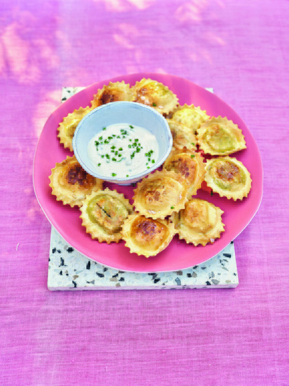 Rukmini Iyer Crispy Baked Ravioli with Sour Cream and Chive Dip Recipe