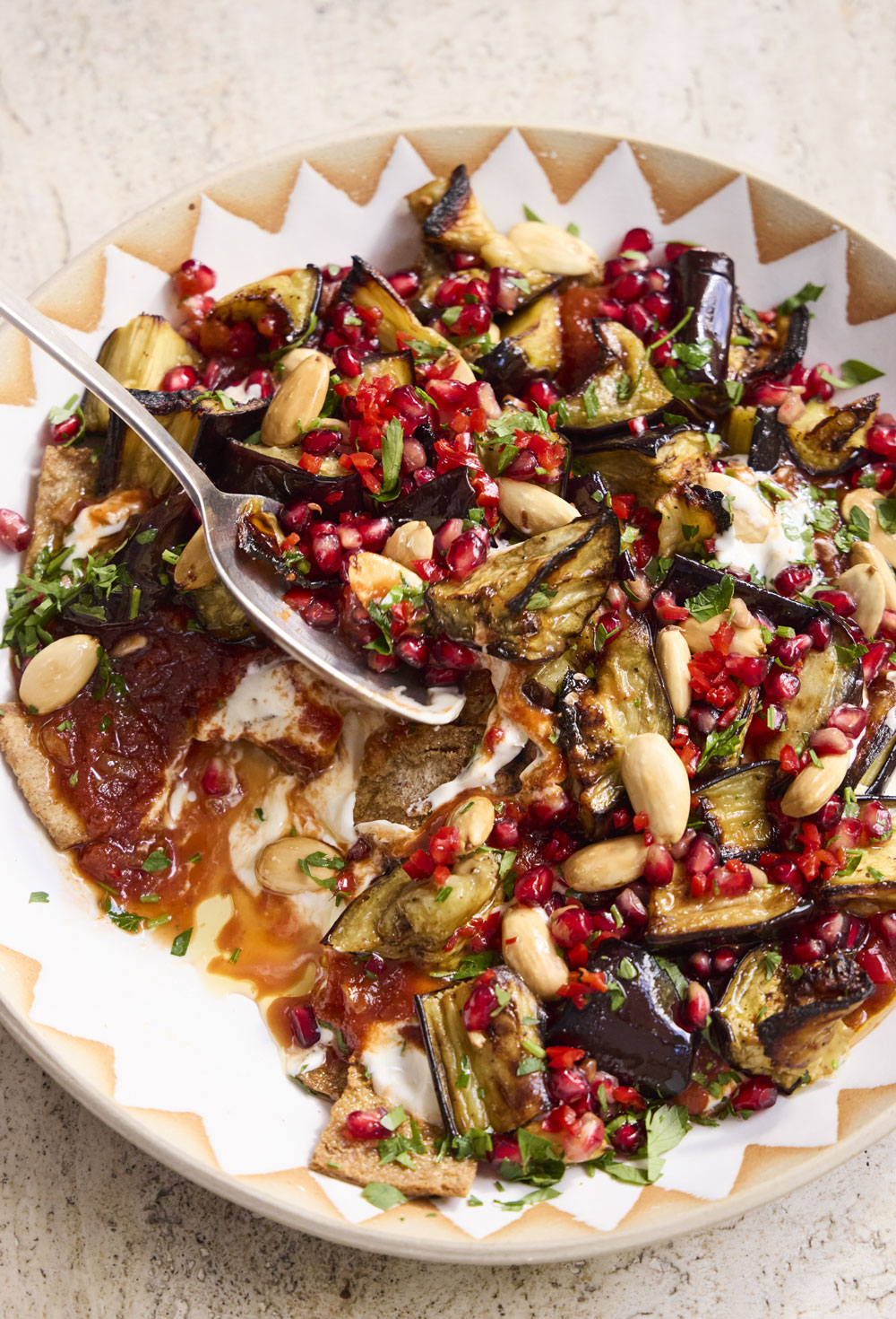 Sami Tamimi's Roasted Aubergine Fatteh - Fattet Makdous Recipe